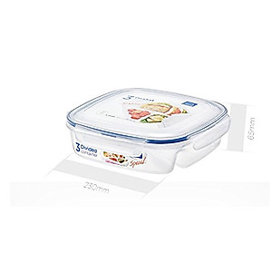 LocknLock Easy Essentials On the Go Meals Square Lunch Box Food Storage, 3 Divided Lunch box, 50-Ounce - Clear