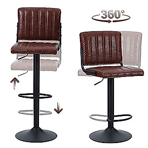 Sophia & William Kitchen Bar Stools Set of 2 Counter Height Adjustable Swivel Bar Stools with Back, Modern PU Leather Cushioned Counter Stools for Island Pub, Farmhouse, 300lbs ,Reddish Brown