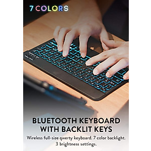 Cooper Backlight Executive Keyboard Case for 9, 9.7, 10, 10.1, 10.2, 10.5" Tablets | Bluetooth Keyboard & Leather Folio, 7 Color Backlit with Hotkeys