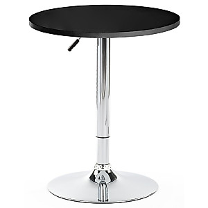 Displays2go Modern Hydraulic Bar Table, 23.5 Inch Round, Aluminum/Wood, Adjustable Height – Black (BRTBLA1B)