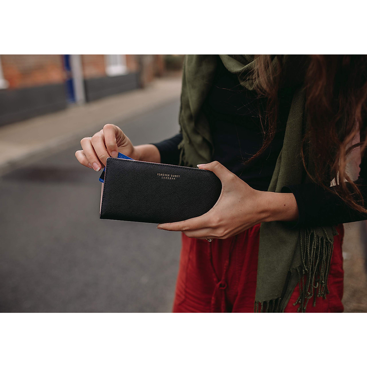 Chic Boutique De Mode Wallets For Women Credit Card Holder Slim Coin Purse Thin Large Capacity Zip Clutch Cute Minimalist Leather Cell Phone Case For Girls Ladies (Black)