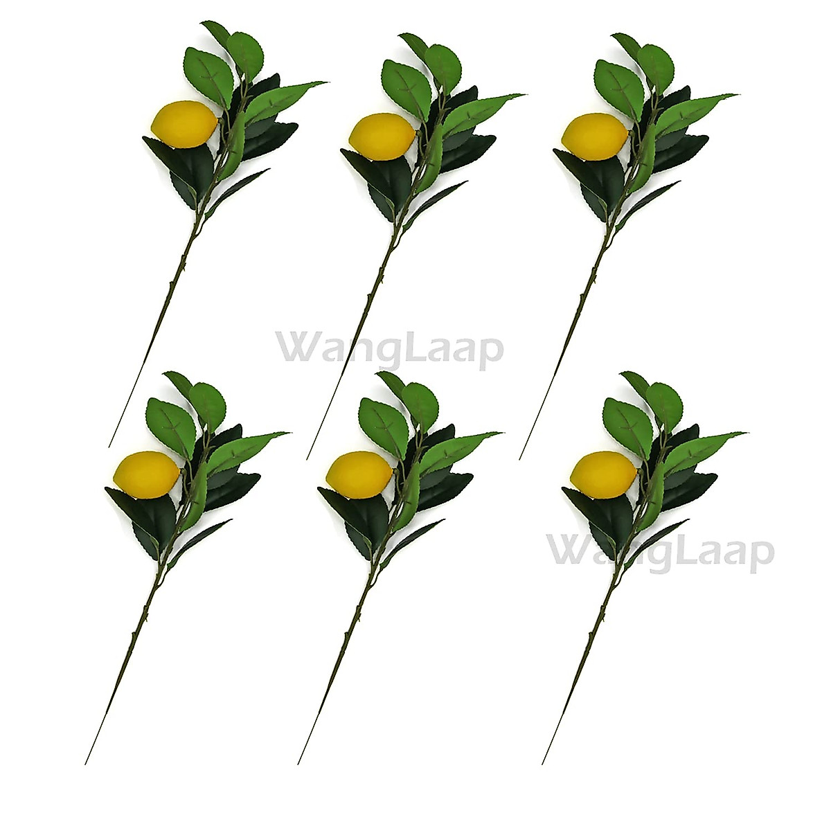 WangLaap 6Pcs 16" Yellow Lemon with Green Leaves Branches Beautiful Lemon Branches Decoration for Home Holiday Farmhouse Garden Kitchen Vase Decoration