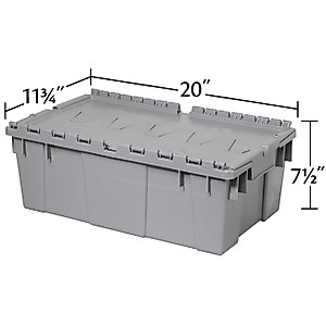 Buckhorn AR2012070201000 Industrial Plastic Storage Tote with Hinged Attached Lid, (20-Inch x 12-Inch x 7-Inch), Gray