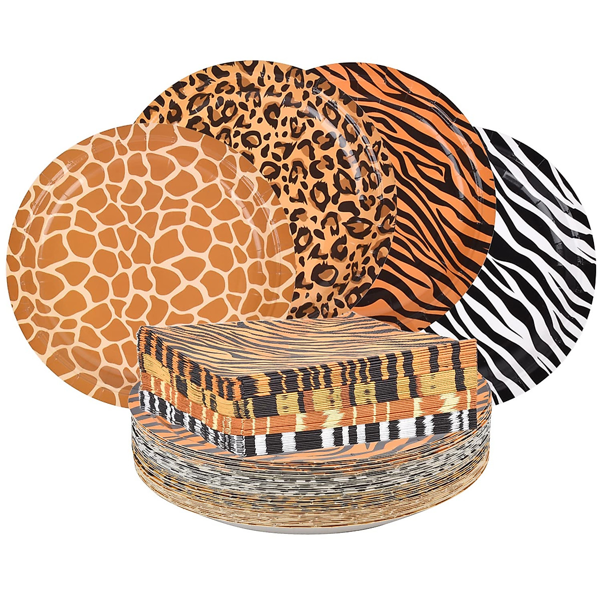 Jungle Zoo Animal Print Party Supplies, Disposable Jungle Safari Animal Print Paper Plates and Napkins for Birthday Party, Baby Shower and Jungle Safari Themed Party, Serve 48