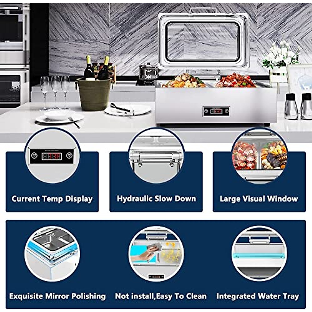 Electric Chafing Dishes - Stainless Steel Buffet Servers 9QT Food Warmer Commercial Chafing Dishes Temp Display Stainless Clear Lid&Handle for Catering (Steel A)