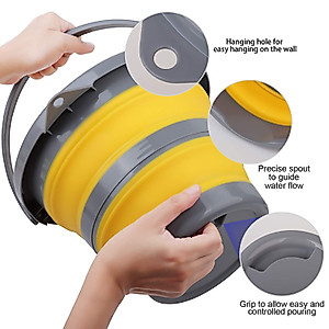 2 Pack Collapsible Sink with 1.32 Gal / 5L and 2.64 Gal / 10L, Foldable Round Tub, Space Saving Outdoor Waterpot for Garden or Camping, Portable Fishing Water Pail