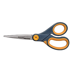 Westcott 8" Straight Titanium Bonded Non-Stick Scissors with Adjustable Glide Feature, Grey/Yellow (14849)