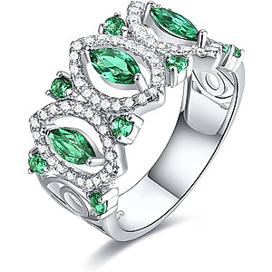 925 Sterling Silver Created Green Topaz CZ Oval Cut Halo Wide Eternity Anniversary Engagement Wedding Band Ring for Women