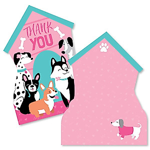 Big Dot of Happiness Pawty Like a Puppy Girl - Shaped Cards - Pink Dog Baby Shower or Birthday Party Thank You Note with Envelopes - Set of 12