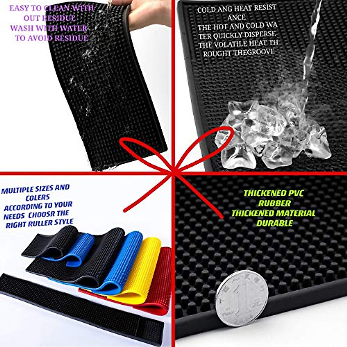 IMIYOKU Bar Mat Set of 3 Rubber Bar Service Spill Mat for Cocktail Bartender Coffee Bar or Countertop Mats Glass Drying Mat (Black, 18" x 12"+23" x 3"+12" x 6")