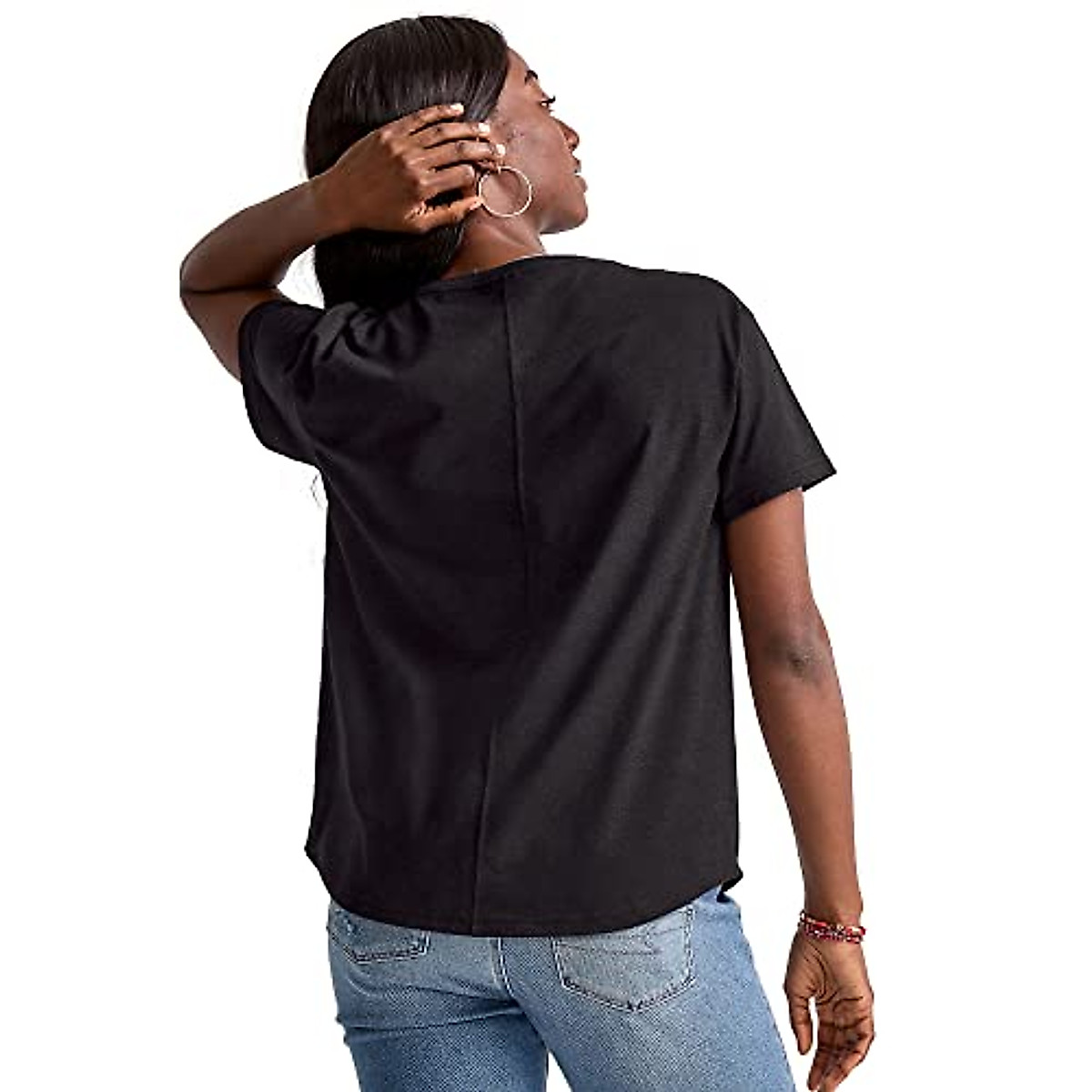 Hanes Originals Oversized T-Shirt, Cotton Crewneck Tee for Women, Curved Hem, Black, X Large