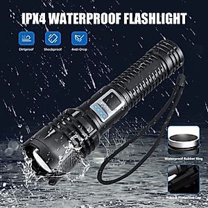 Zavuxo Rechargeable LED Flashlights high lumens,100000 Lumens Super Bright Tactical Flashlights,Waterproof Handheld Flashlight with 5 Mode,Built-in Battery,Zoomable for Emergencies Camping