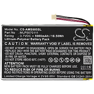 Replacement Battery for Autel MaxiSys Mini, MS905, MS906, MaxiSys Mini, MS905, MS906, fits Part No MLP5070111, 3.7V 5000mAh / 18.50Wh