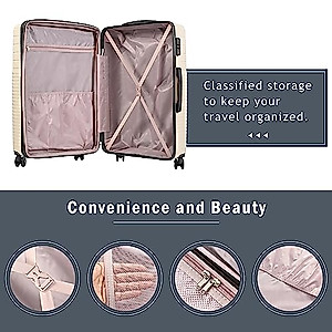 Merax Luggage Sets 3 Piece Suitcases Set ABS Expandable 8 Wheels Spinner Suitcase, TSA Lock Travel Luggage For Man And Women (Cream)