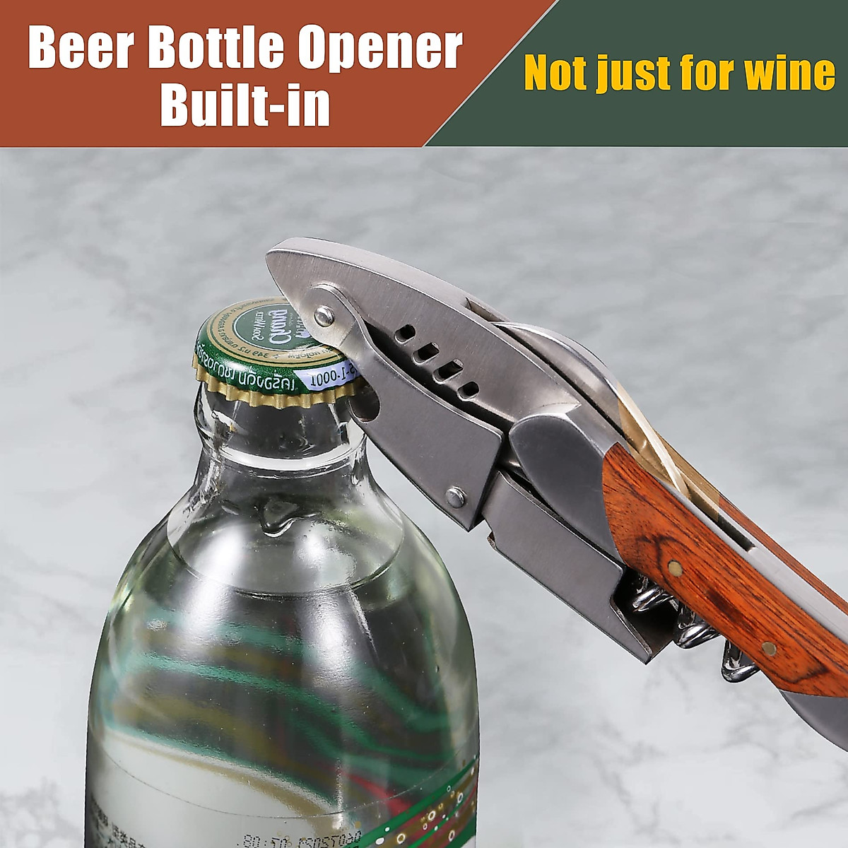 SIVERMISE Waiters Corkscrew, Wine Bottle Opener, Heavy Duty Stainless Steel, Rosewood Handle, Shark Shaped Wine Key, Gift for Waiters, Bartenders, Sommelier