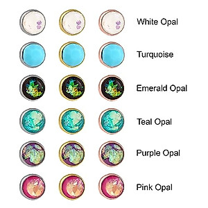 Gold-Tone 316L Surgical Steel Lbend Nose Ring 2mm Simulated Faux Teal Opal 20G