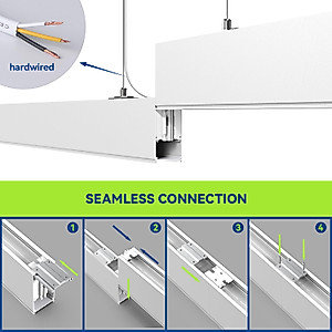 Monios-L LED Linear Light with Remote Control, Seamless Connection, 3000K to 6000k CCT Selectable, 4FT Stepless Dimmable, 36W Linkable Ceiling Shop Light, Suspended Office Lighting Fixture, 4 Packs