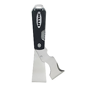 Hyde Dual Blade Folding Painter's Tool 5-In-1 Stainless Steel Folds Closed, Flex 1-1/2 Inch, Cleans Rollers, Spreads Compound, Scrapes, Cleans Out Cracks, Opens Cans and Boxes,Black