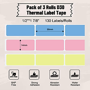 Phomemo D30 Label Maker Machine with 4 Tapes - Black on Pink, Blue, Yellow, White Tape, Mini Bluetooth Label Printer, Portable Smart Phone Handheld Sticker Mini Labeler Inkless Rechargeable, BPA-Free
