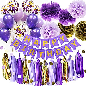 Purple Gold Birthday Party Decorations Qian's Party Purple Gold Confetti Balloons Happy Birthday Banner Purple Gold Birthday Party Supplies for Women's 20th/30th/40th/50th Birthday Party Decorations