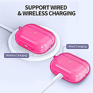 AIRSPO Airpods Pro 2nd Generation Case Cover, Clear Soft TPU Protective Cover Compatible with Apple AirPods Pro 2 Wireless Charging Case with Keychain and Lanyard (Neon Hot Pink)