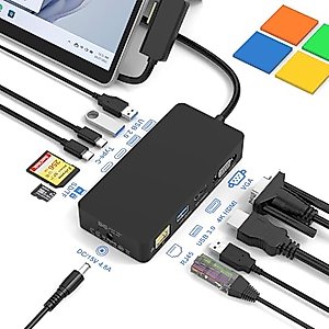 Surface Docking Station, 11-in-1 Triple Display (4K HDMI +VGA) Microsoft Surface Dock with 60W Power for Surface Pro 11/10/9/8/X/7/6/5/4/3, Surface Book 4/3/2, Surface Laptop Go/5/4/3/2/1