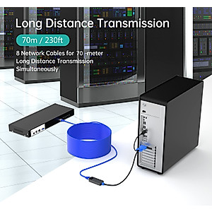 8 Port VGA KVM Console over CAT6, MT-VIKI CAT5E KVM Switch, 1U Rack Mount KVM Included 8 VGA to RJ45 KVM Dongles, Support Extended Distance UP to 230ft/70m by RJ45 Cable