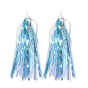 Garneck Bike Glitter Tassels Bicycle Tassel Ribbon Scooter Handlebar Streamers Bicycle Grips Ribbon Easy Attach to Bikes Handlebars for Kids Children 4pcs (Blue Silver) Kids Bike Accessories