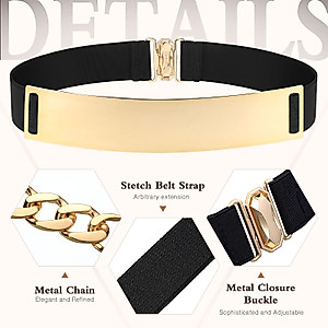 Zhanmai 4 Pieces Belts for Women Metal Gold Stretch Waist Belt Skinny Wide Chain Belt Elastic Belt for Dress