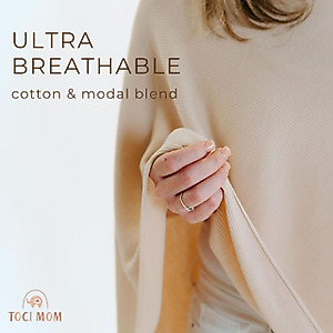 Toci Mom Nursing Cover for Breastfeeding, Full Coverage Breastfeeding Cover, Machine Washable, Breathable and Soft, Wide Neck with Stretch for Easy View, One-Size-Fits-All, Modal Knit (Cream)