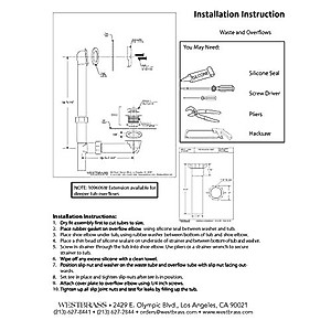 Westbrass 593144-62 Black 1-1/2" Tubular Tip Toe Bath Waste Drain Kit, Matte Black ,Pack of 1