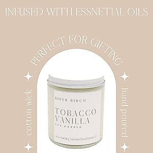 River Birch Candles Tobacco Vanilla Scented Candle | Premium, All-Natural, Non-Toxic, Soy Candles | 8.5oz 40 Hr Burn Time | Cozy Relaxing Gifts for Home