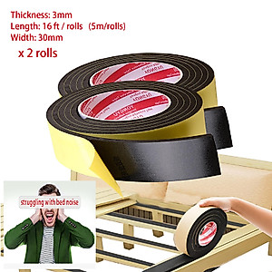 HicnKK Anti-Vibration Soundproof Pads for Bed Frame Shock,Absorption Fixed pad,Anti Abnormal Noise and Mute pad on Bed Board, Anti Noise Strip on Furniture Foot pad Lenght 16ft (5m), Full, Black