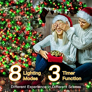 Ollny Christmas Lights, 500LED 164FT Long Christmas Tree Lights with 8 Modes Remote Timer IP44 Waterproof, Outdoor Christmas Lights for Tree House Yard Outside Xmas Decorations (Red+Green)