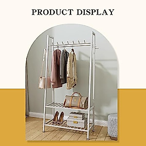 FIJOS Clothes Rack, Metal Garment Rack, Heavy Duty Clothes Stand Rack With Lower Storage Shelf and 11 Hooks, Double Hanging Rod Clothing Rack for Bedroom
