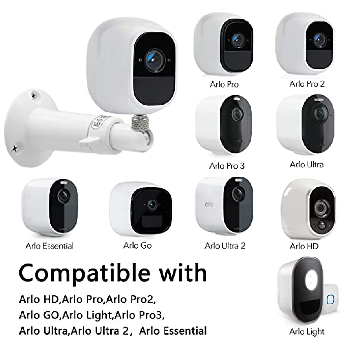 Haoyou Metal Adjustable Mounts Bracket Mount Outdoor/Indoor Compatible with Arlo pro 4/pro 2/Arlo pro/Arlo Ultra/Ultra 2/ Arlo Go/Arlo Essential Spotlight Cameras（2 Pack White）