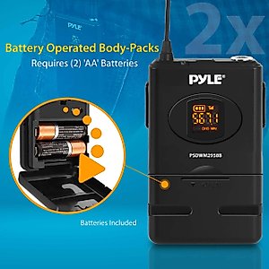 Pyle Compact UHF Wireless Microphone System-Pro Portable Dual Channel Desktop Digital Set w/ 2 Belt-Pack Transmitter, Receiver, 2 Headset, Lavalier Mics, XLR, for Home, PA (PDWM2958B.5)