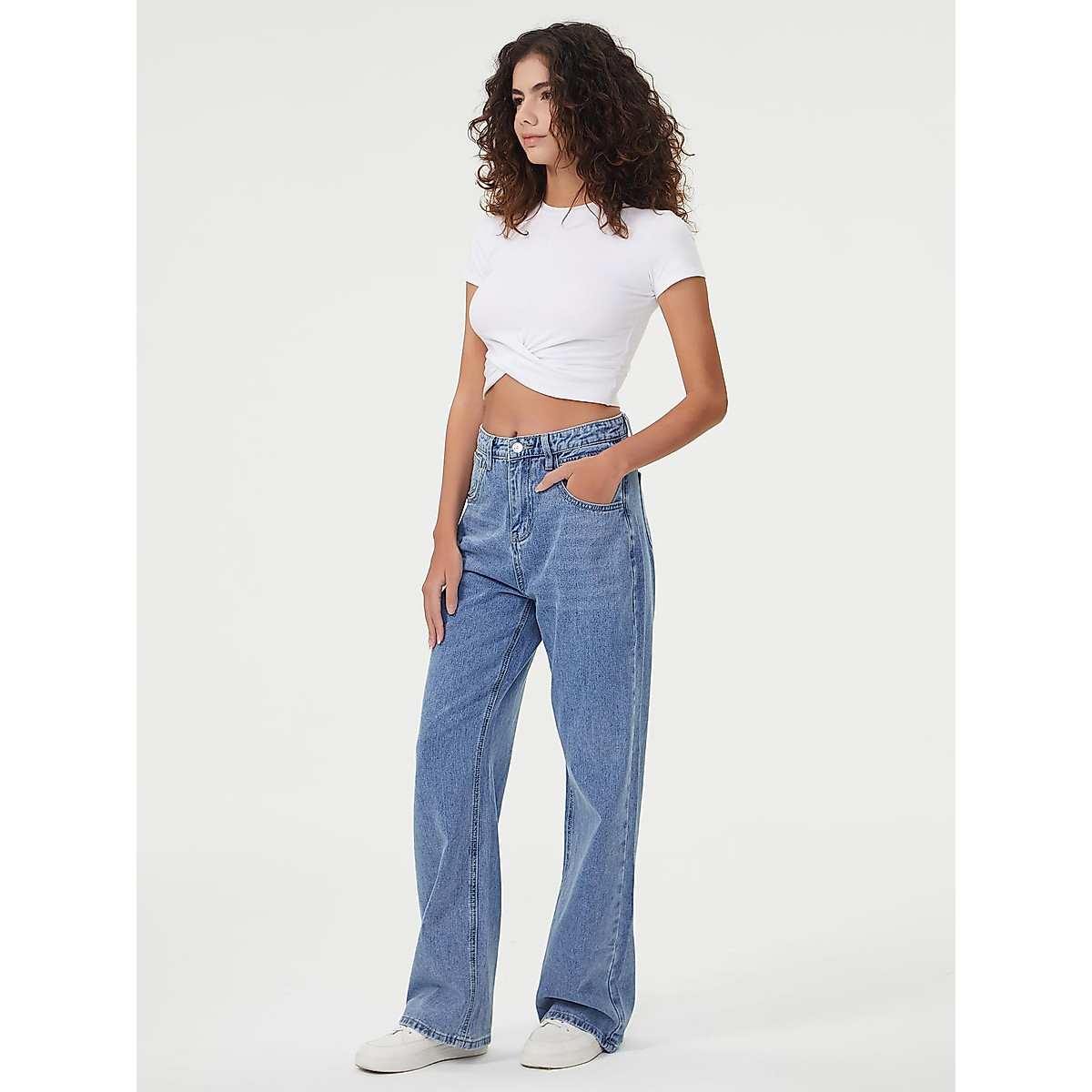 HDLTE Women Wide Leg Jeans High Waist Baggy Jeans Loose Boyfriend Jeans Denim Pants Y2K Light Blue