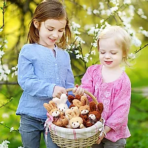 Sotiff 24 Pcs Easter Plush Bunny Stuffed Animal Bulk 4.7 Inch Mini Bunnies Keychain Doll Furry Rabbit with Bow Tie for Birthday Baby Shower Party Favor Gifts Classroom Rewards(Mixed Color)