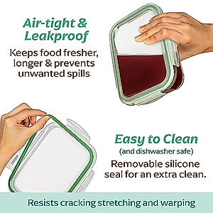 Fusion Gourmet Nestable Divided Glass Meal Prep Containers, 2 Compartment with Condiment container [4x 4 cup & 4x 1/2 cup] Airtight, Leak proof, Microwave Safe for Portion Control (Green)