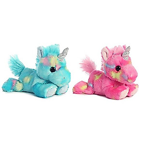 Aurora Bundle of 2 Stuffed Beanbag Animals - Blueberry Ripple Unicorn & Jelly Roll Unicorn, Blue/Pink, Multicolor