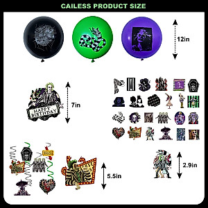 CAILESS Party Decorations - Beetlejuice Party Decorations 102Pcs, Classic Horror Party Supplies Included Birthday Banner Cake Toppers Balloon Swirls Decor Stickers and Stripe Tablecloth