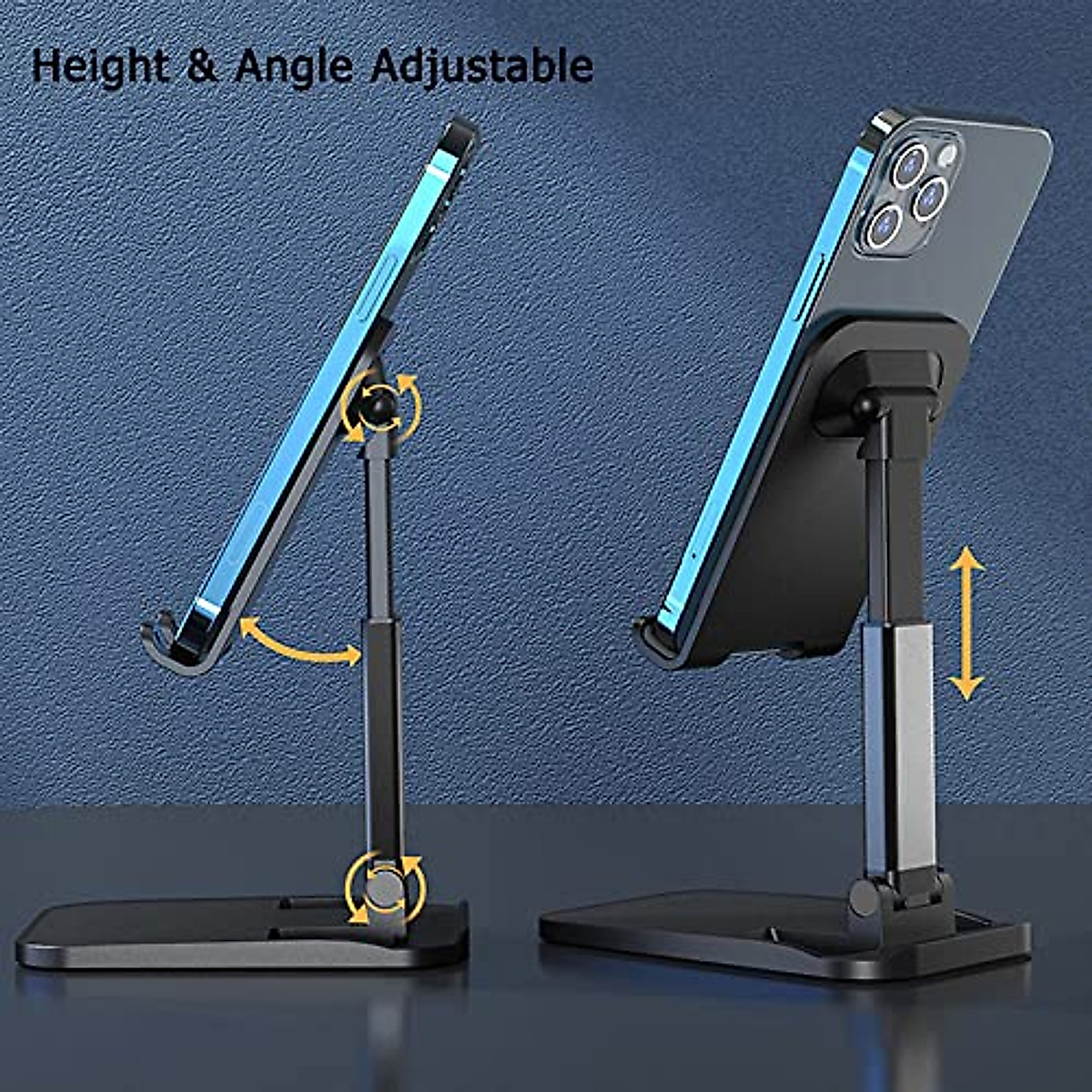 ZRONST Phone Stand for Desk Foldable Adjustable Angle Height Portable Cell Phone Holder Compatible with iPhone Ipad Android (Black)