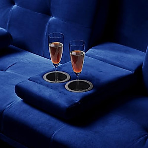 Modern Futon Sofa Bed, Convertible Folding Sleeper Couch for Compact Living Space, Velvet Upholstered Loveseat Couch Bed for Office Apartment, Dorm,2 Cupholders and Armrest, Metal Legs (Blue Velvet)