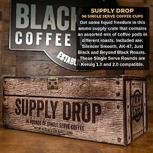 Black Rifle Coffee Company Supply Drop Variety Pack, With Silencer Smooth, AK Espresso, Just Black, and Beyond Black Blends, 96 Coffee Pods