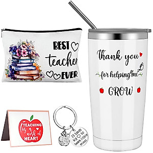 YOOIPI Teacher Appreciation Gifts, Best Teacher Gifts for Women with 20 oz Insulated Tumbler Makeup Bag Keychain and Card Thank You Gifts for Teachers Day Birthday Graduation Thanksgiving Christmas