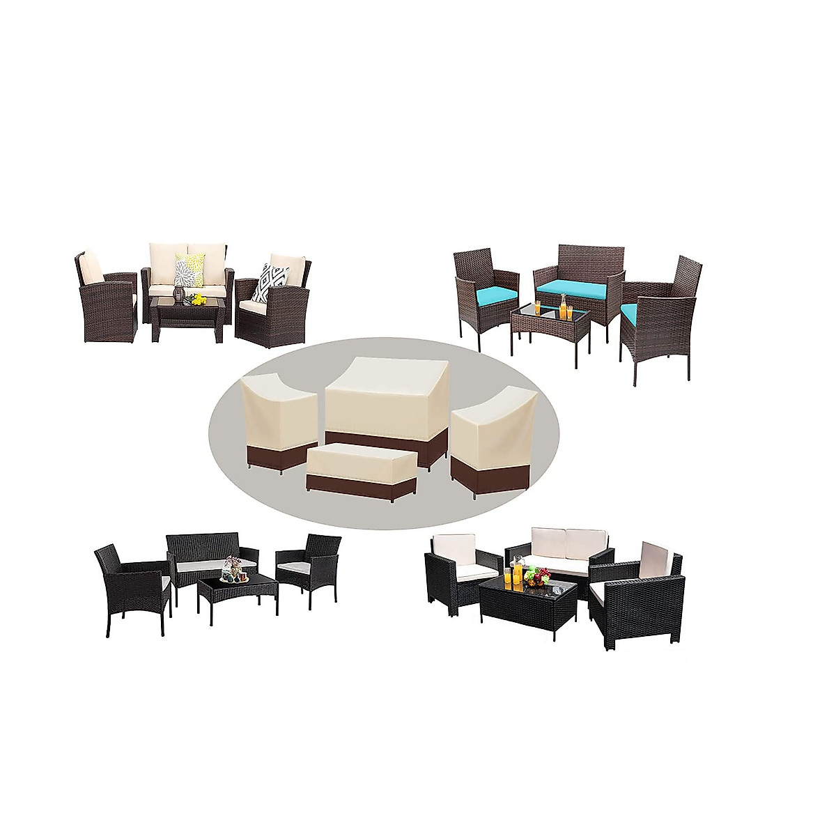 SIRUITON Patio Furniture Cover Set ,Fit for 4 Pieces Patio Outdoor Rattan, Wicker Chair Conversation Furniture Sets,Heavy Duty Durable and Water Resistant Fabric (Yellow)