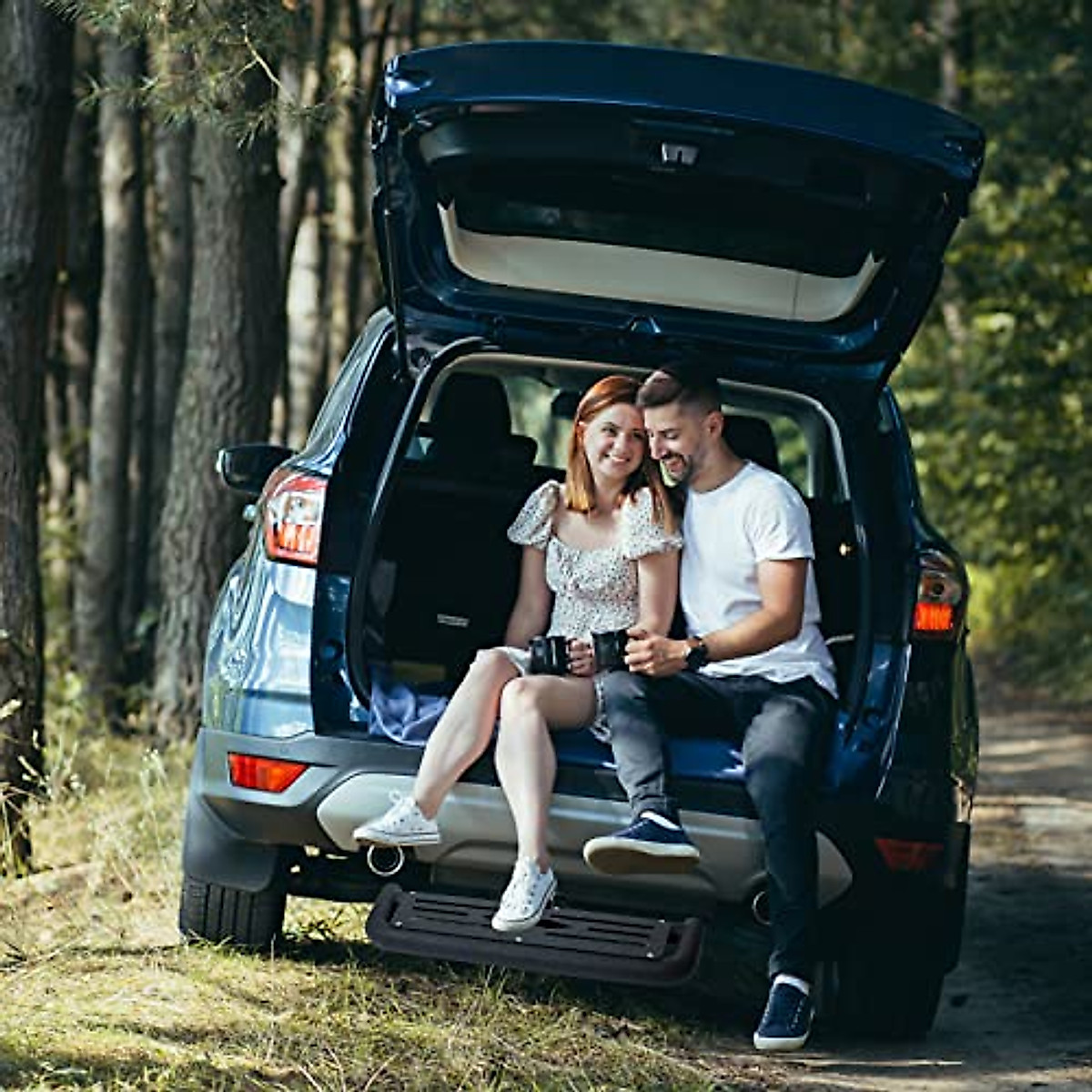 HONGNAL Hitch Step for 2 inch Receiver, Black Hitch Step Bar with Hitch Lock Stabilize Rear Bumper Guard Protector Compatible for Car Truck Vehicles