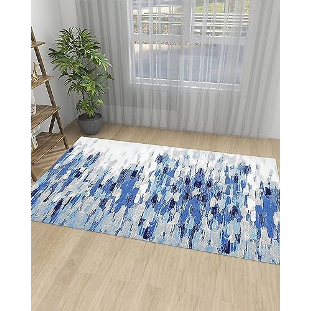 Contemporary Blue Large Rectangular Area Rugs 5' x 7' Living Room, Abstract Rustic Painting Art Durable Non Slip Rug Carpet Floor Mat for Bedroom Bedside Outdoor