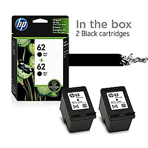 HP 62 | 2 Ink Cartridges | Black | Works with HP ENVY 5500 Series, 5600 Series, 7600 Series, HP OfficeJet 200, 250, 258, 5700 Series, 8040 | C2P04AN